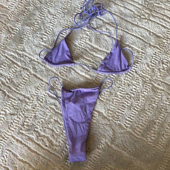 Nasty Gal | Swim | Worn Micro Ribbed Purple Triangle Bikini Set | Poshmark